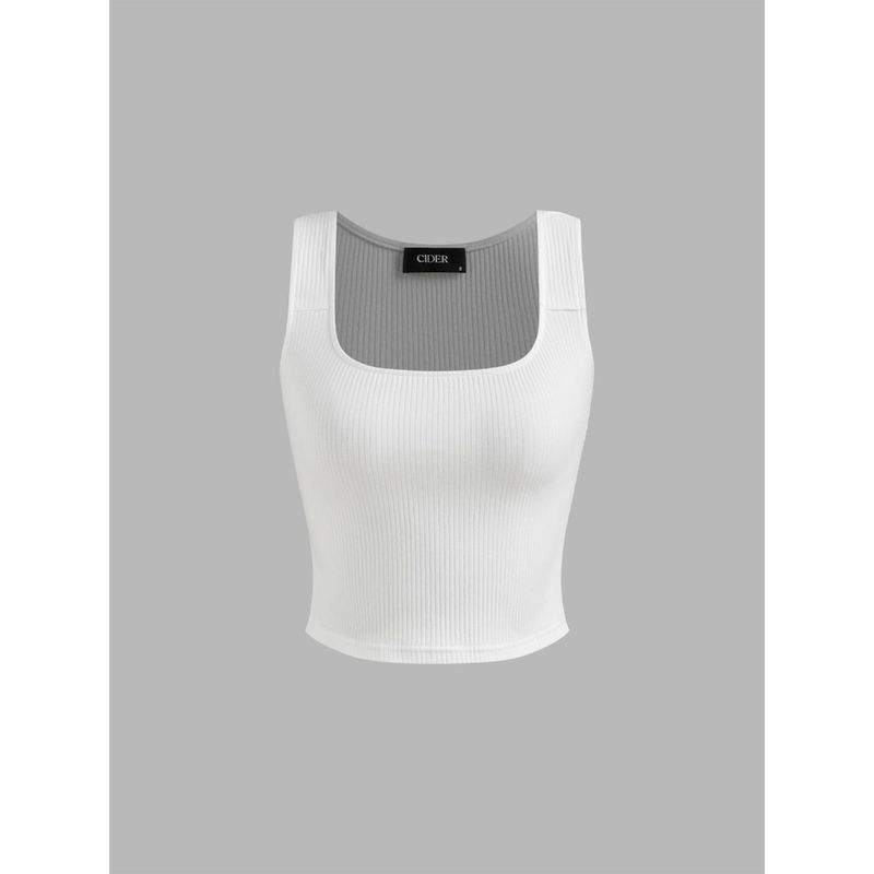 Buy Cider Cotton-Blend Rib Square Neck Solid Tank Crop Top Online