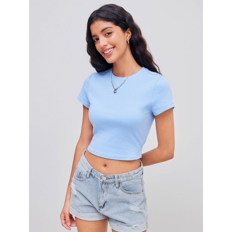 Buy Cider Cotton Round Neckline Solid Knotted Short Sleeve Tee Online