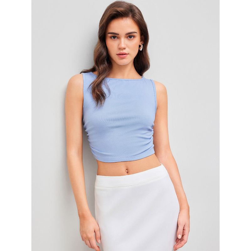 Buy Cider Boat Neck Ruched Solid Crop Tank Top Online