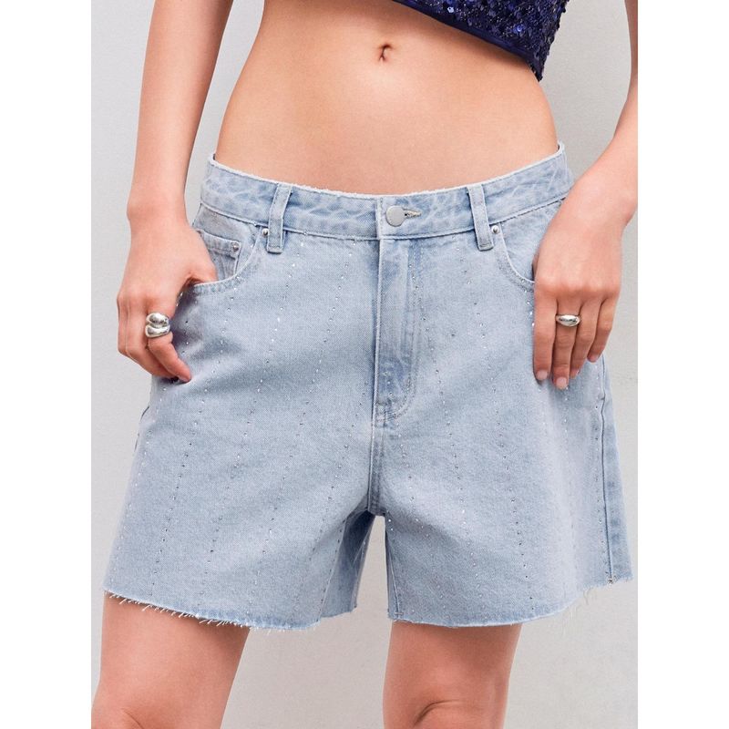Buy Cider Denim Low Rise Rhinestone Pocket Leg Shorts Online