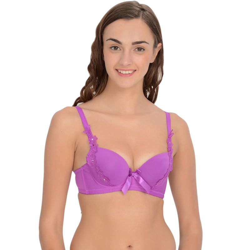 Buy Da Intimo Purple Solid Lacy Bra (32B) Online
