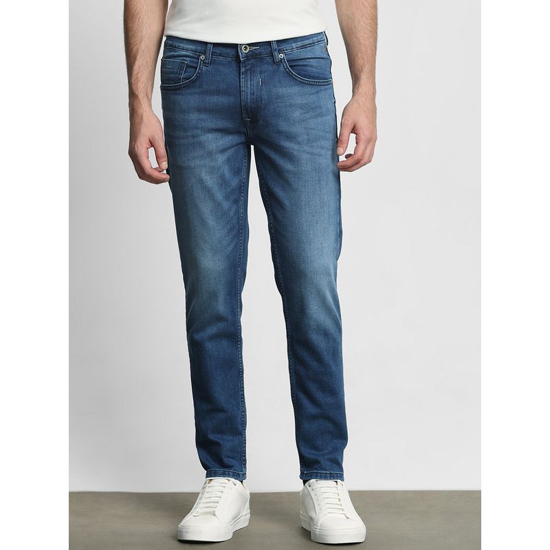 Buy Mufti Faded Indigo Blue Solid Jeans Online