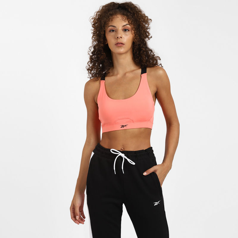 Buy Reebok Ess Bra - Padded Orange Solid/plain Training Bra Online
