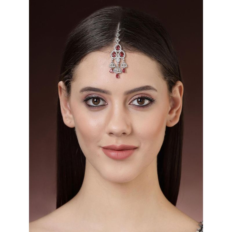 Buy ZENEME Silver Plated Red American Diamond Studded Rhodium Plated ...