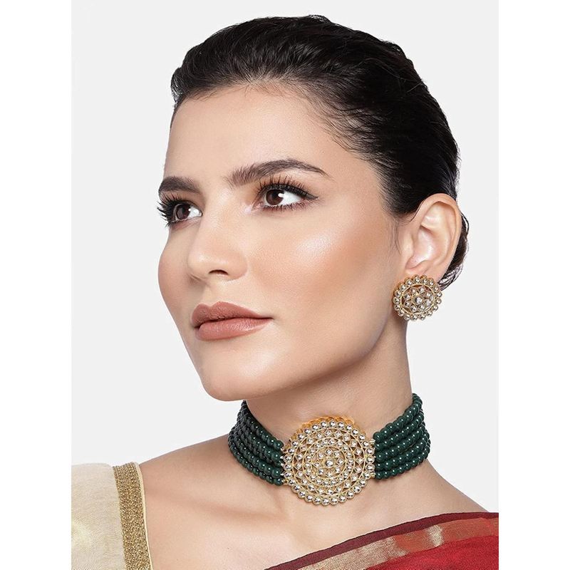 Buy I Jewels Gold Plated Traditional Green Emerald Choker Set K239G Online