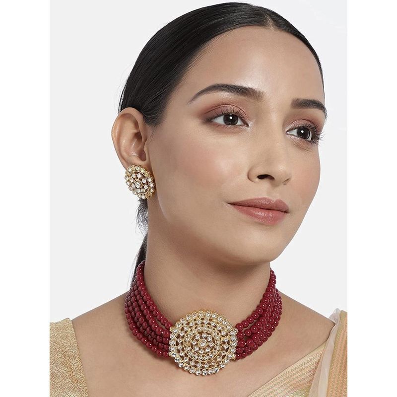 Buy I Jewels Gold Plated Traditional Maroon Choker Set K239M Online