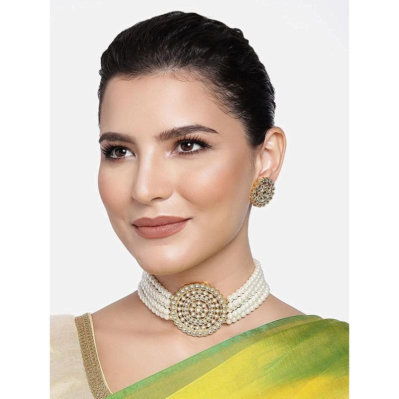 Buy I Jewels Gold Plated Traditional White Choker Set K239W Online