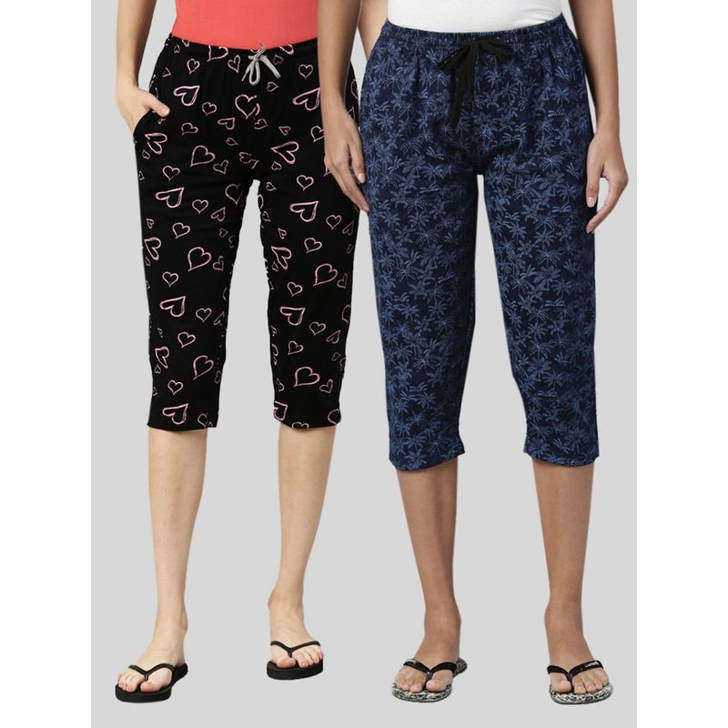 Buy Kryptic Women Black & Blue Printed Regular Fit Cotton Capris (Pack ...