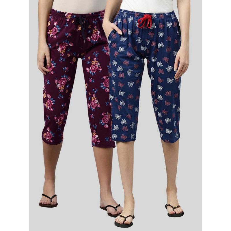 Buy Kryptic Women Printed Regular Fit Cotton Capris (Pack of 2) Online