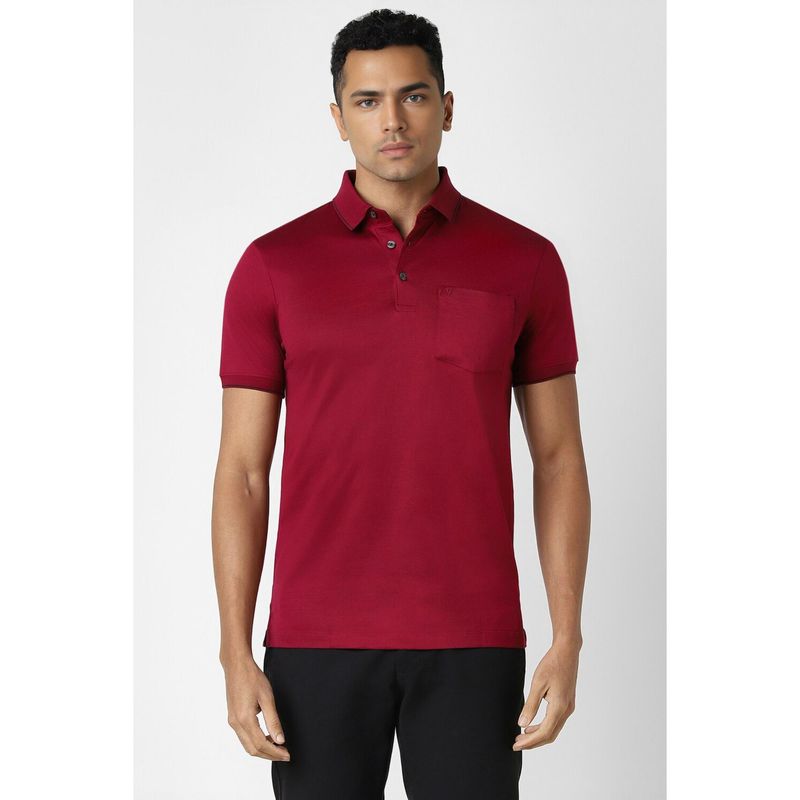 Buy Van Heusen Men Maroon Solid Polo Neck T-Shirt Online