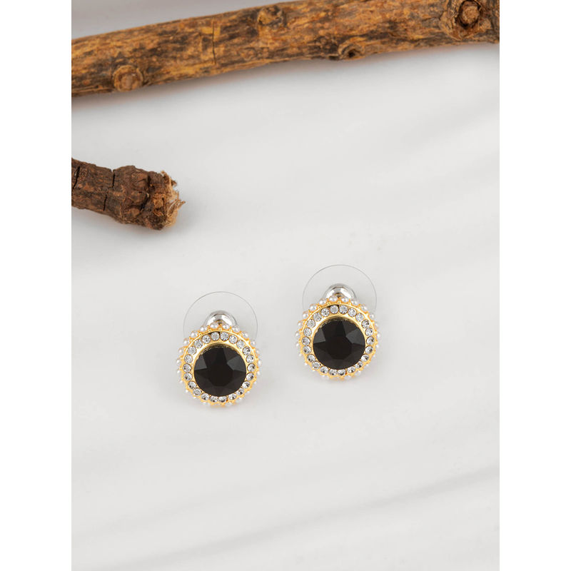 Buy E2O Gold-Plated Oversized Black CZ Studs Earrings Online