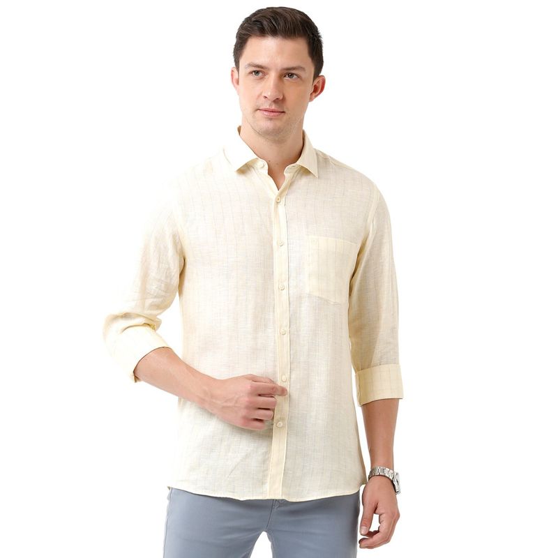 Buy Linen Club Men's Pure Linen Yellow Chambray Regular Fit Full Sleeve ...