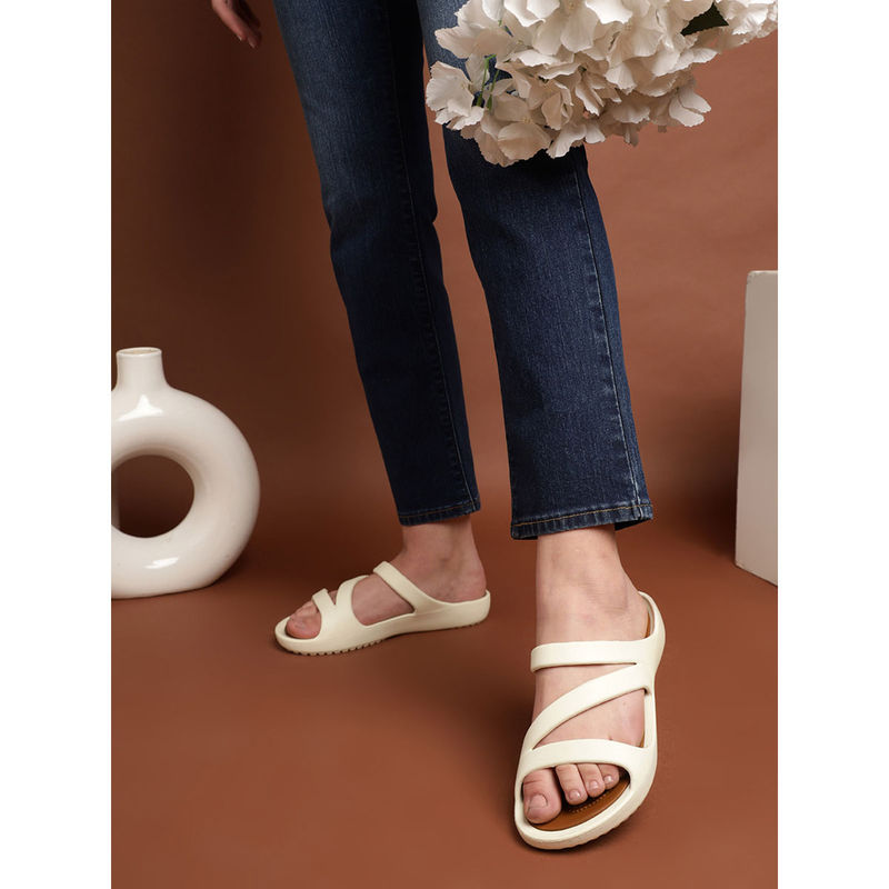 Buy Truffle Collection Cream Solid Sandals Online