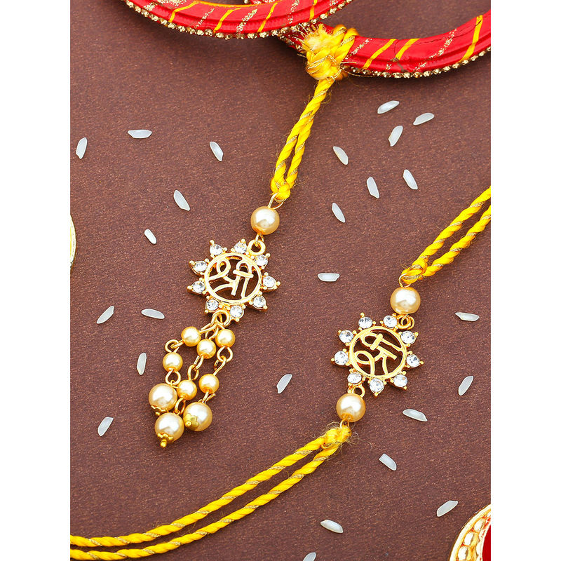 Buy Estele Gold Plated Shubha Shree Bhaiya Bhabhi Rakhi with Multi Coloured Silk Thread Online