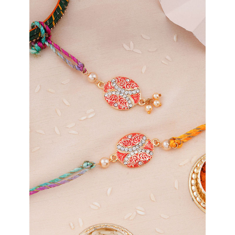 Buy Estele Gold Plated Rakhi for Bhaiya Bhabhi with Multicolor Silk Thread Online