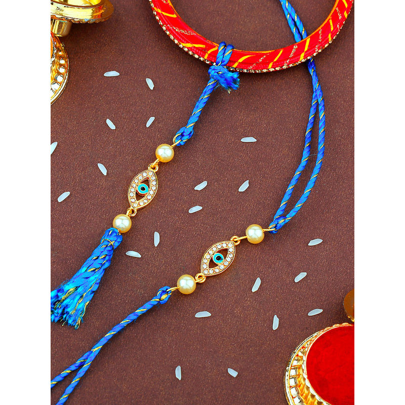 Buy Estele Gold Plated Evil Eye Bhaiya Bhabhi Rakhi with Fancy Silk Thread Online