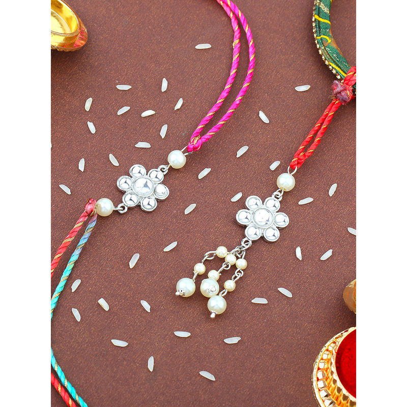 Buy Estele Rhodium Plated Kundan Polki Design Rakhi for Bhaiya Bhabhi with Silk Thread Online
