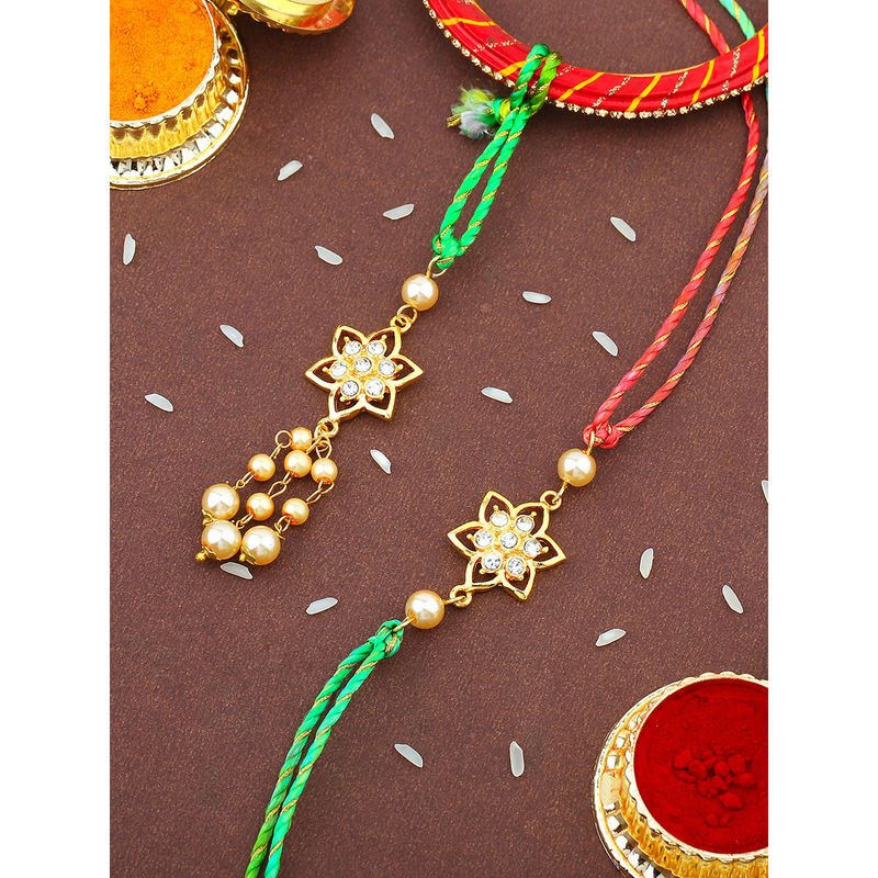 Buy Estele Gold Plated Floral Rakhi for Bhaiya Bhabhi with Silk Thread Online