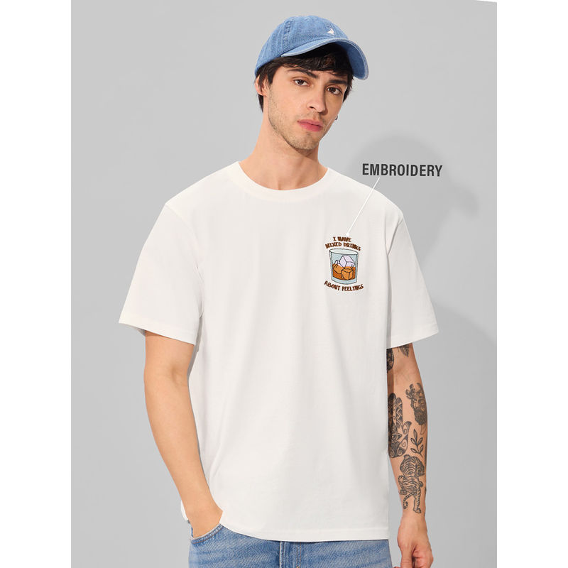 Buy The Souled Store White Embroidered T-Shirt Online