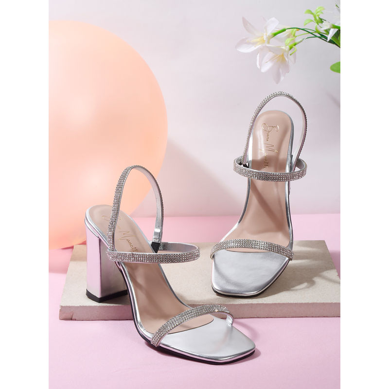 Buy Bruno Manetti Womens Sandal Heels Slip On Square Toe Silver Online