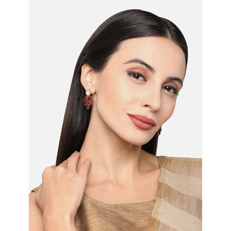 Buy Kalakrith Milano Women Maroon Tear Drop Shape Short Earrings Online