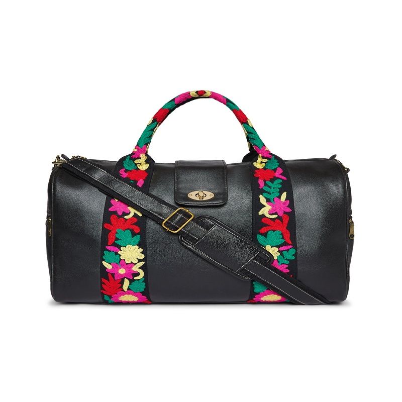 Buy Pick Pocket Black Pu Floral Strips And Floral Handels Duffel Bag Online