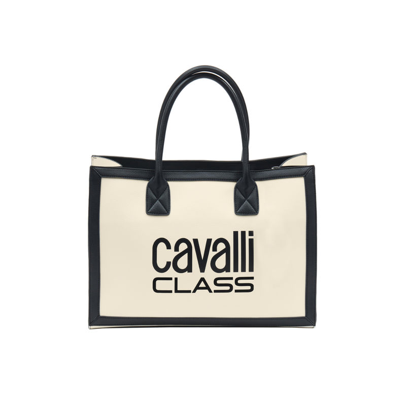 Buy Cavalli Class Modena Synthetic Leather Shopper Bag Beige & Black Online