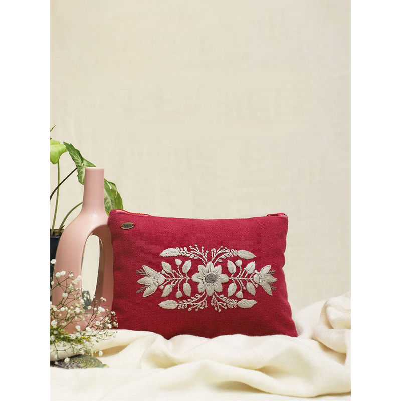 Buy Design Gaatha Dull Fuchsia Hand Embroidered Pure Linen Utility ...