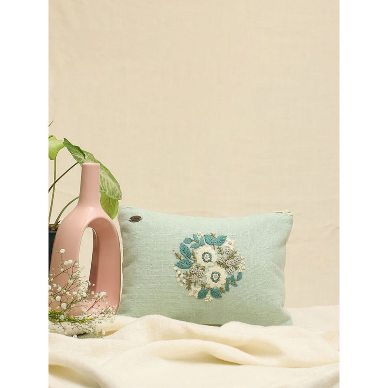 Buy Design Gaatha Mint Green Hand Embroidered Pure Linen Utility Pouch ...