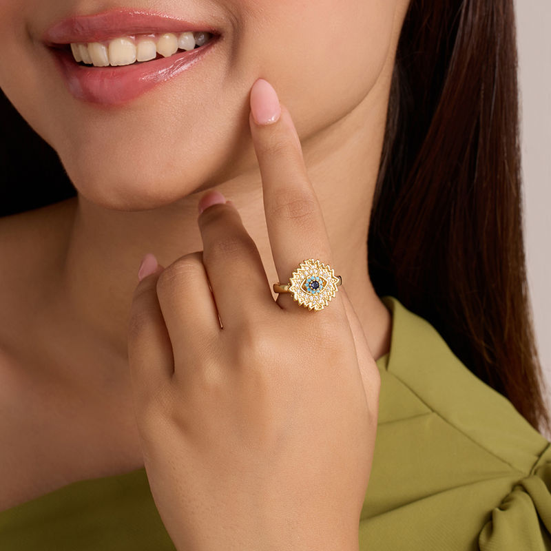 Buy Pipa Bella by Nykaa Fashion Gold and Blue Patterned Zircon Embellished Evil Eye Adjustable ...