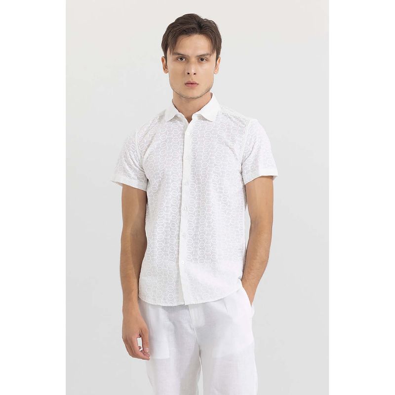 Buy Snitch Circle Line White Embroidered Shirt Online
