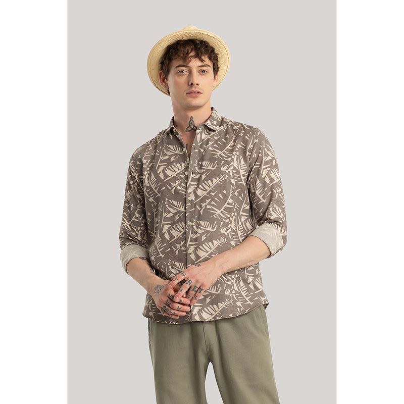 Buy Snitch Dirk Brown Printed Linen Shirt Online