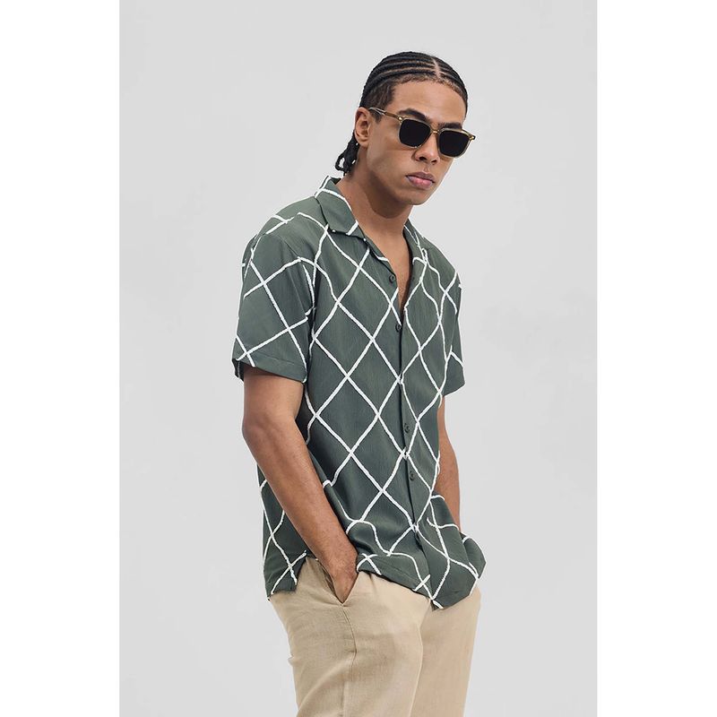 Buy Snitch Green Textured Abstract Box Fit Shirt Online