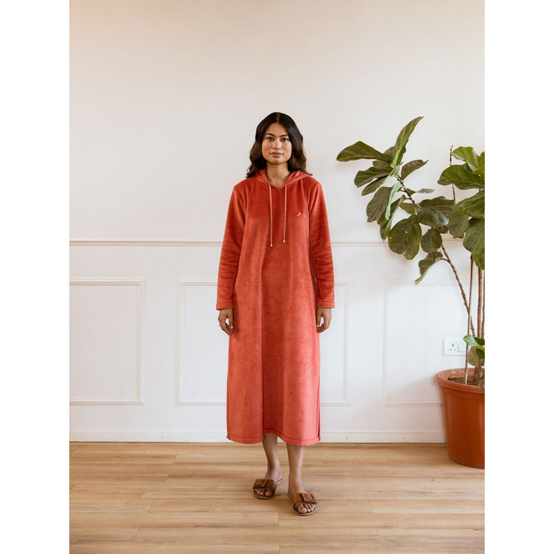 Buy FEATHERS CLOSET Rust Super Soft Hoodie Dress Online
