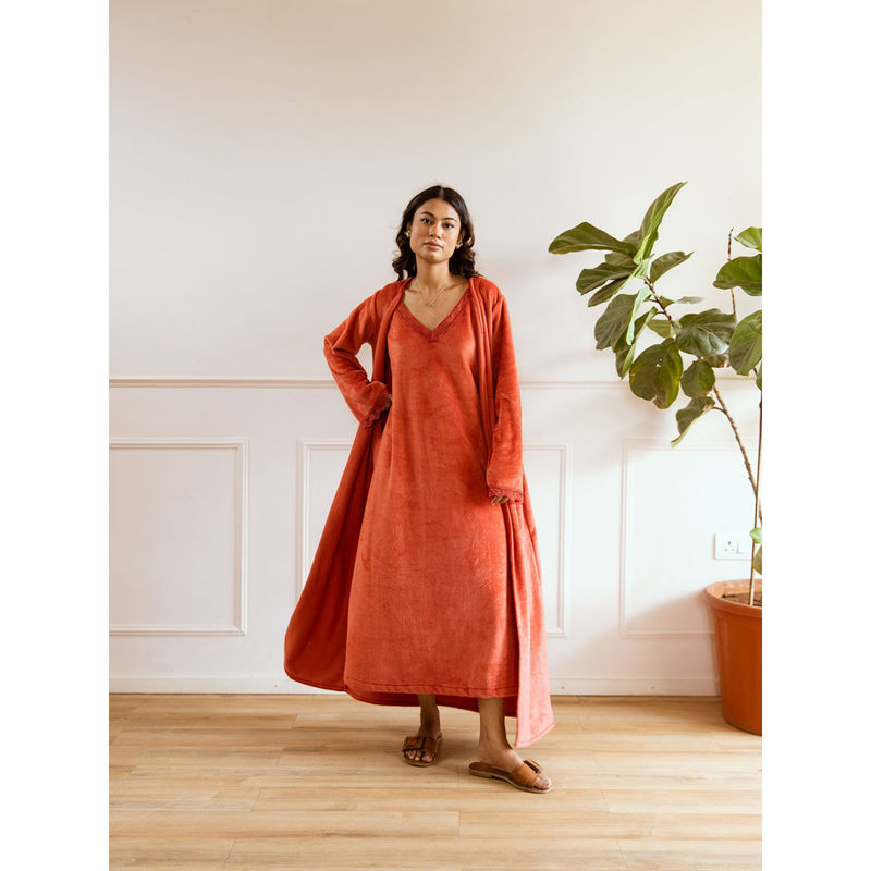 Buy FEATHERS CLOSET Rust Super Soft Maxi Dress And Shrug (Set of 2) Online
