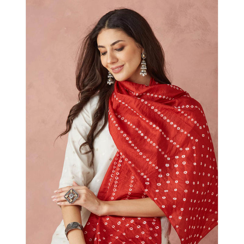 Buy Fabindia Red Silk Printed Stole Online