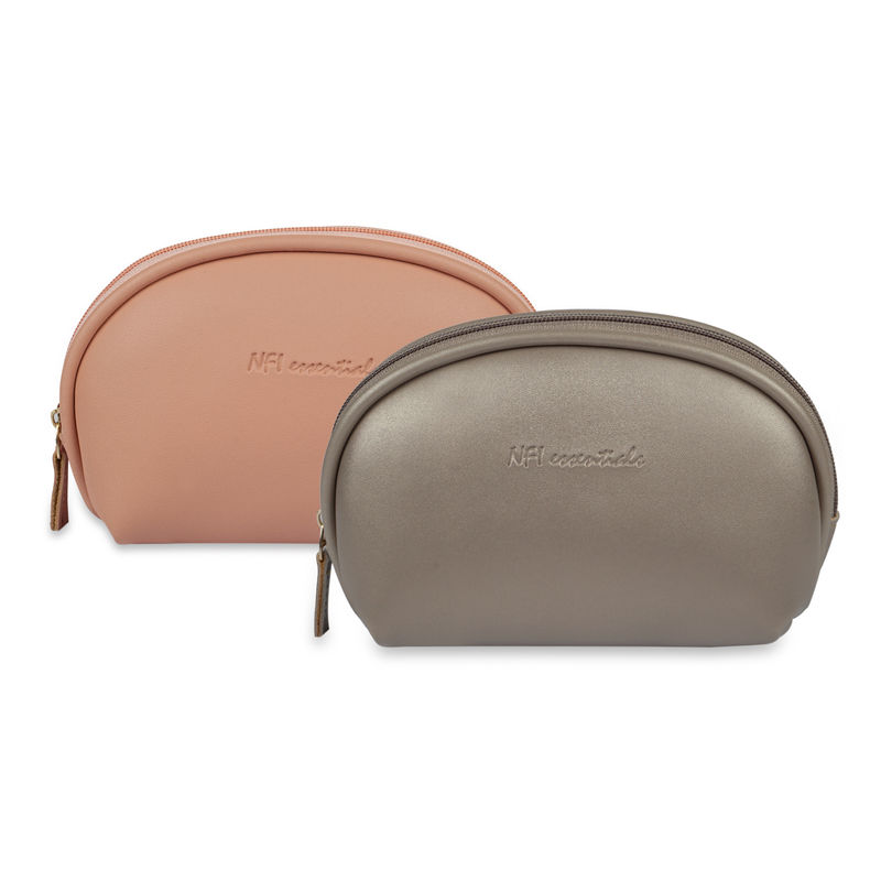 NFI Essentials Pack Of 2 Cosmetic Pouch Silver & Light Pink Makeup ...