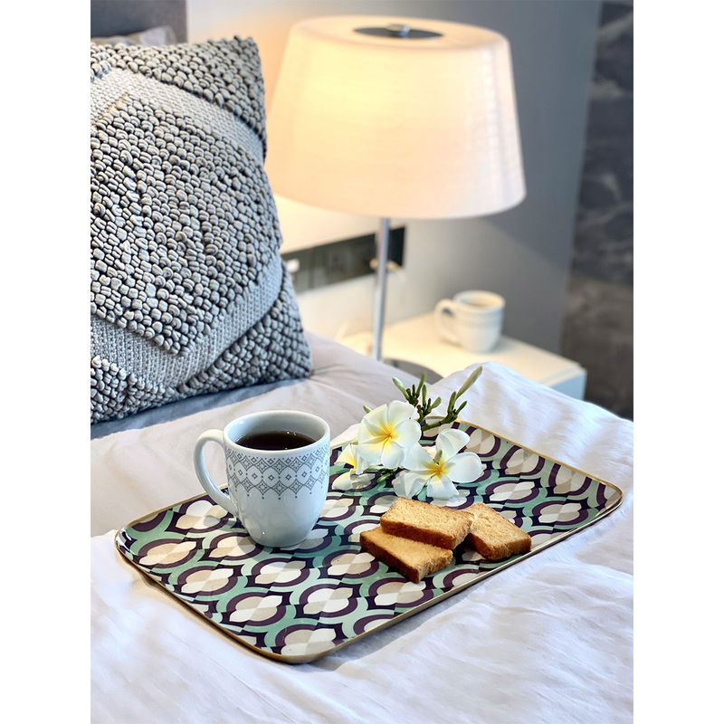 Buy Faaya Gifting Metal Rectangle Platter Medium - Moroccan Mint Online