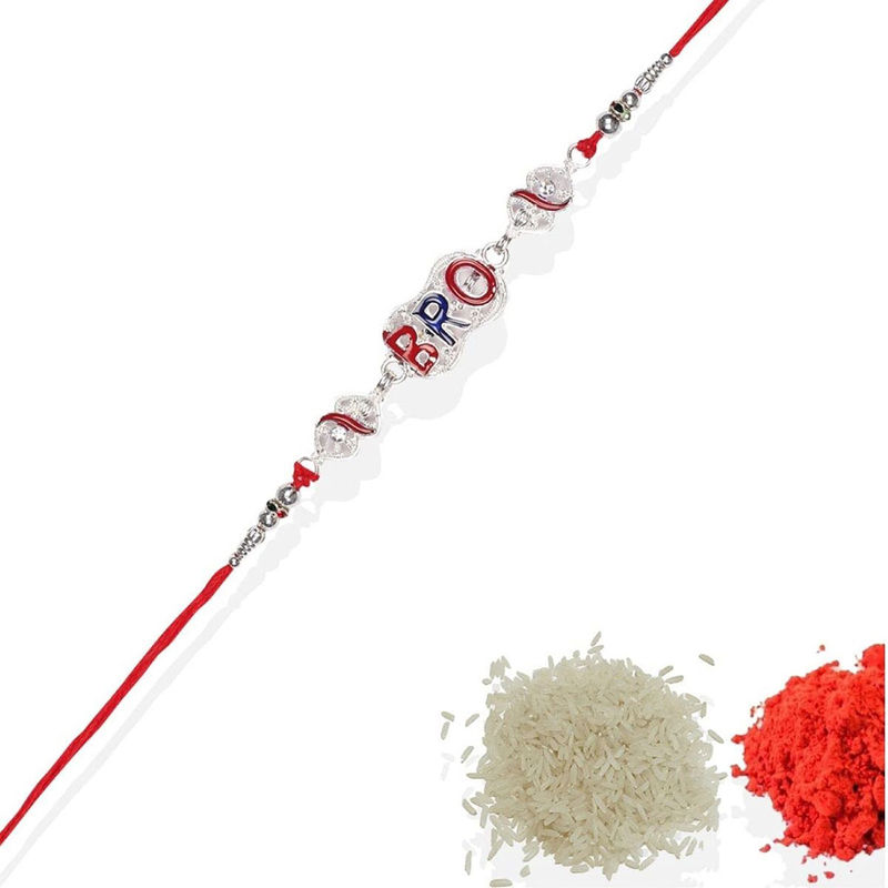 Buy Accessher Quirky Silver Plated Bro Rakhi with Roli, Rice & Card Online