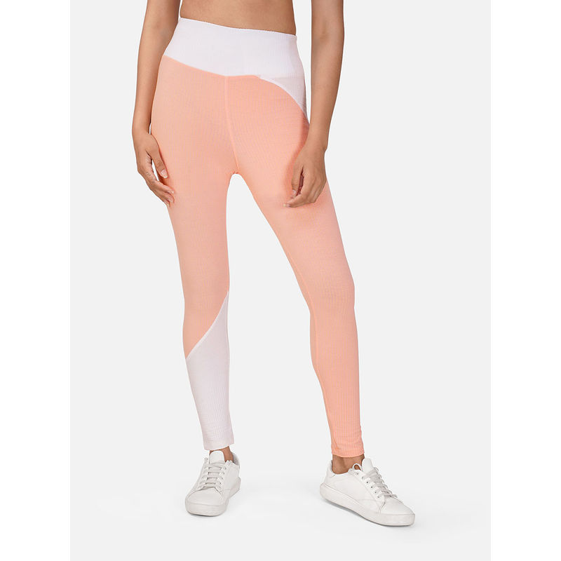 Buy Wear Jukebox Women Peach Colorblock Power Flow High-Rise Tights Online