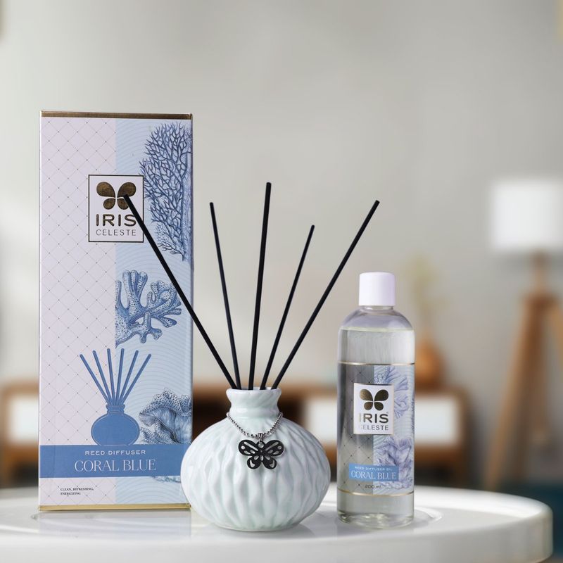 Buy Iris Coral Blue Reed Diffuser Edith 1 Ceramic Pot,6 Reed Sticks And ...