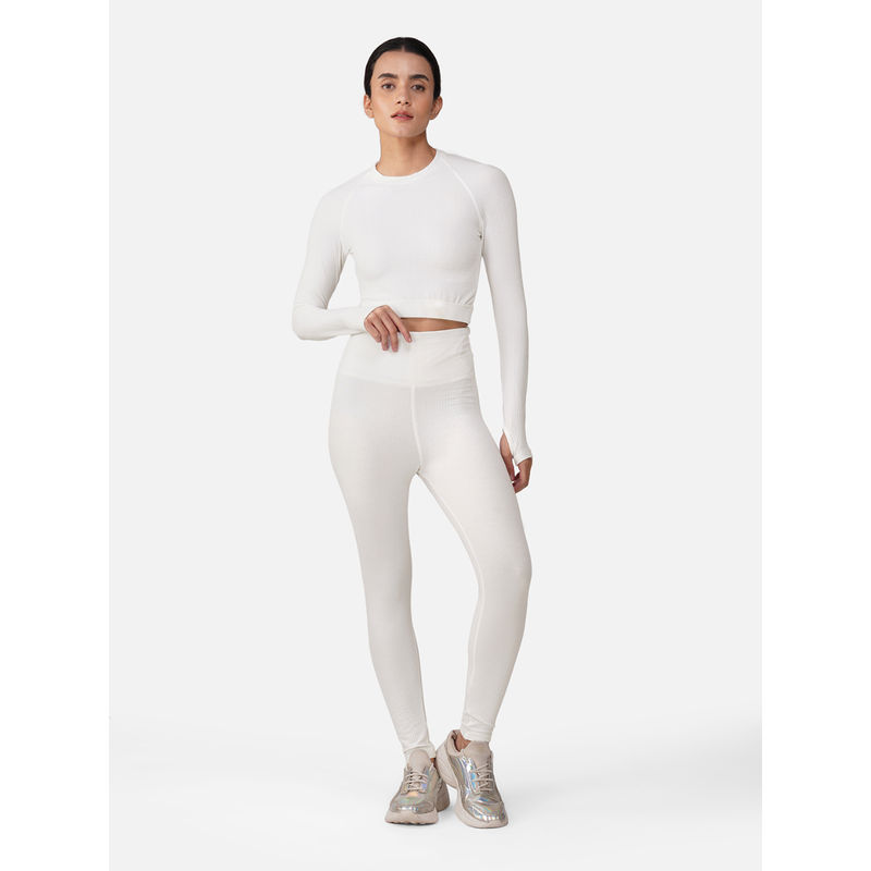 Buy Wear Jukebox Sculptflex Seamless White Crop Top with Tights (Set of ...