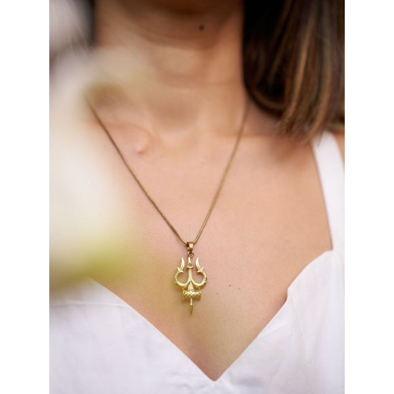 Buy SOUL WORKS Gold Trishul Pendant Chain Necklace Online