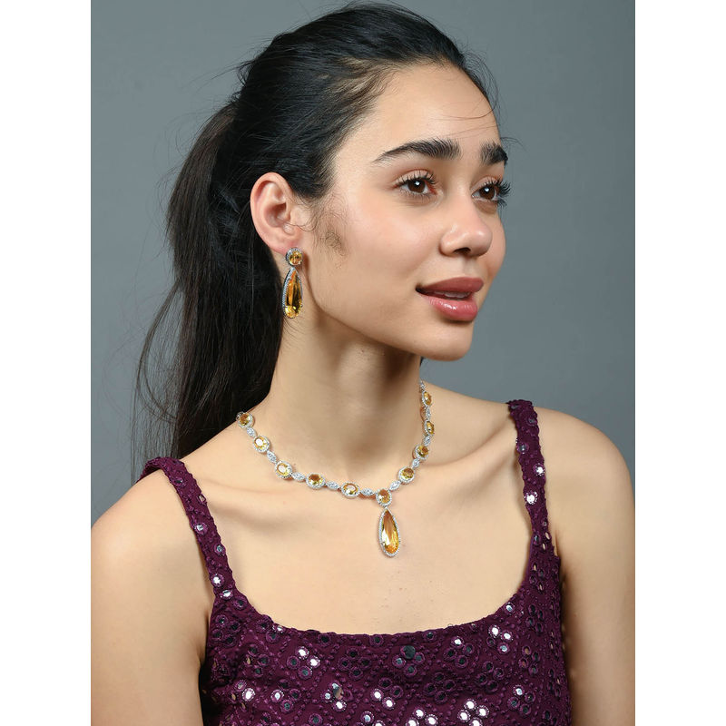 Buy Odette Yellow Alloy Stone Studded Jewellery Set Online