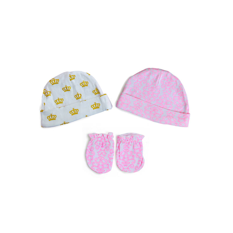 Buy Baby Moo Mummy's Princess Pink Set Of 2 Caps And 1 Mitten Online