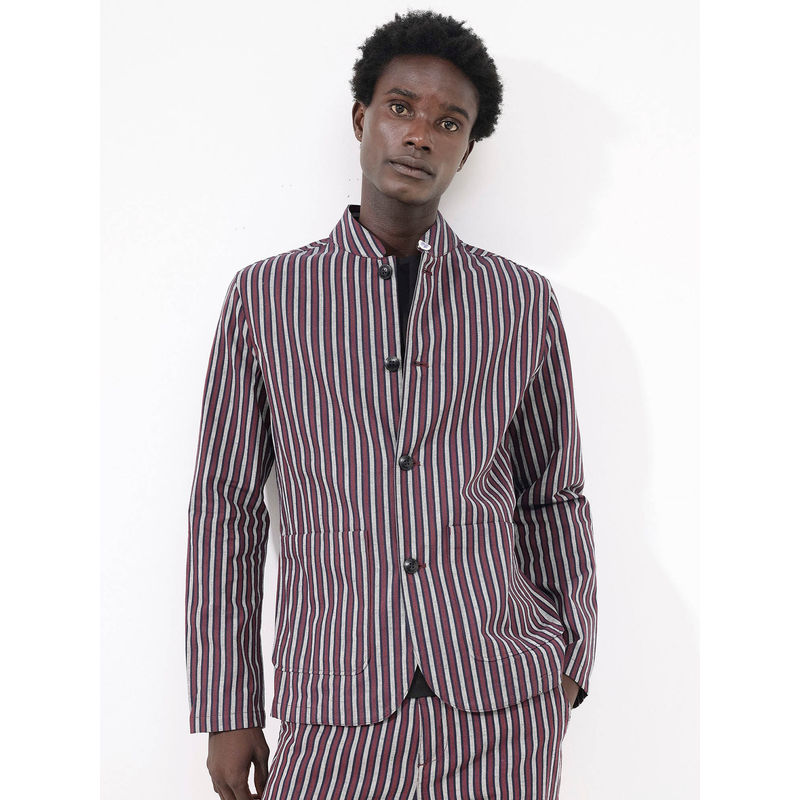 Buy Rare Rabbit Kimon Maroon Striped Relaxed Fit Jacket Online