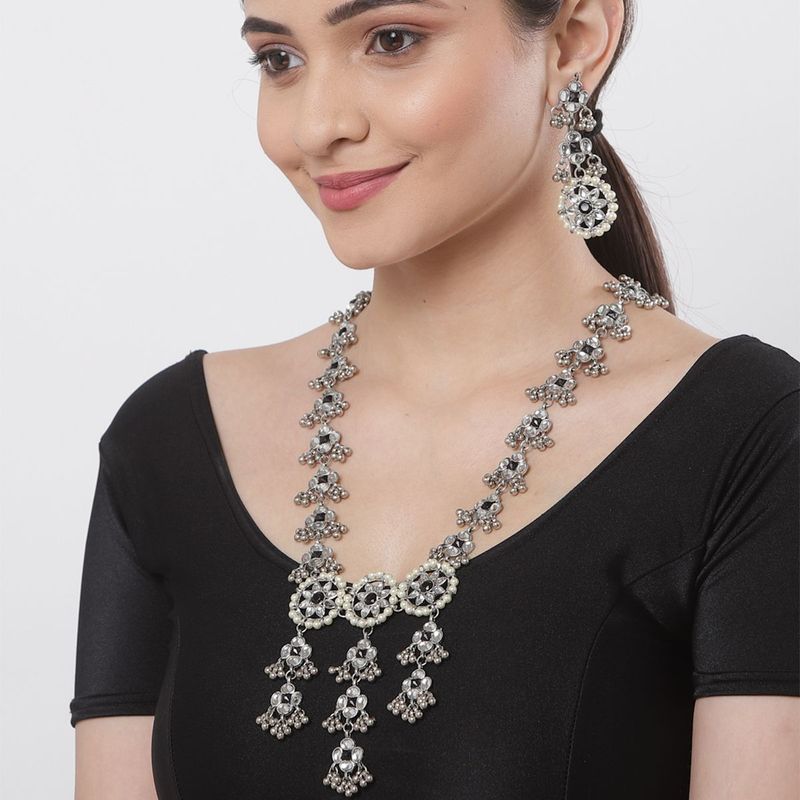 Karatcart Afghani Tribal Oxidised Silver Kundan Designer Rani Haar ...