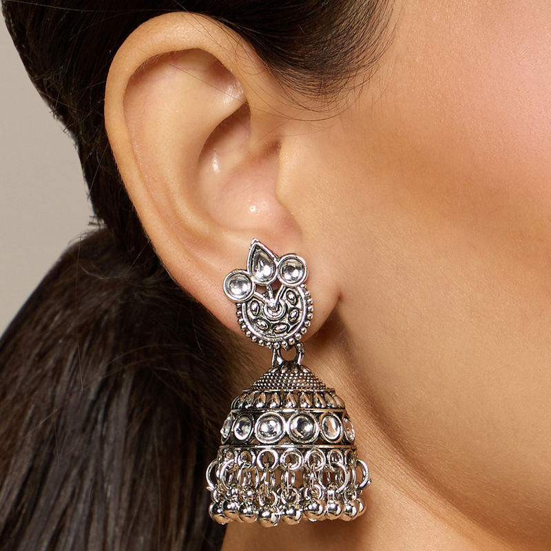 Buy Azai by Nykaa Fashion Silver Oxidised Patterned Traditional Dangler ...