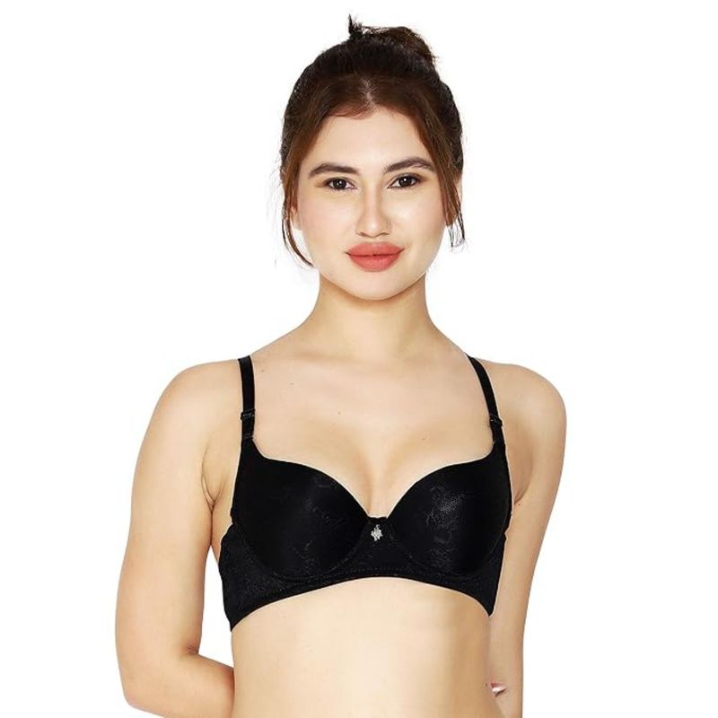 Buy BRACHY Women Self Design Wired Lightly Padded Push Up Bra Black Online