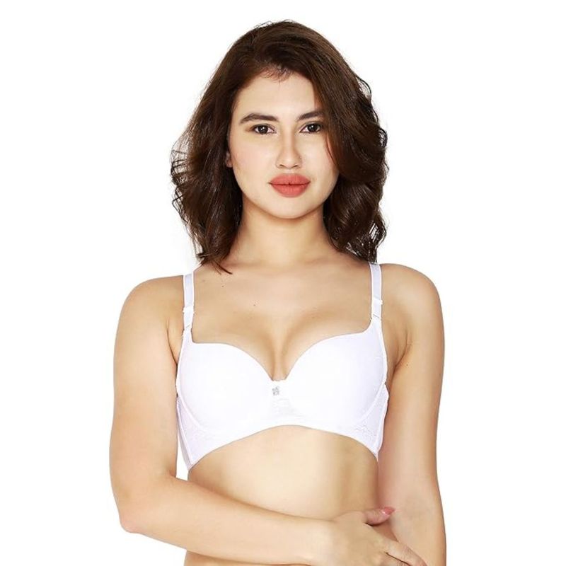Buy BRACHY Women Self Design Wired Lightly Padded Push Up Bra White Online